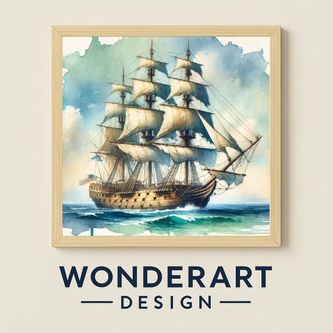 Vintage Tall Ship Watercolor Print: Nautical Maritime Art (digital ...