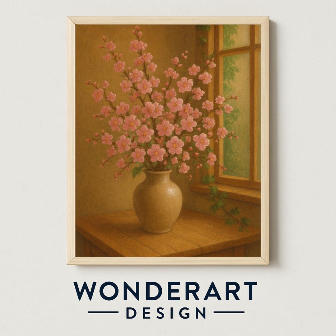 Cherry Blossom Vase Print: Cottagecore Floral Still Life (digital ...