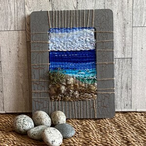 Beach Woven Tapestry in Weathered Frame for Wall or Shelf, Coastline ...