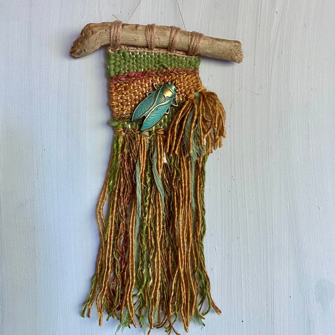 Cicada Decor Woven Wall Art, Rustic Earth Tone Nature Tapestry, Unique ...
