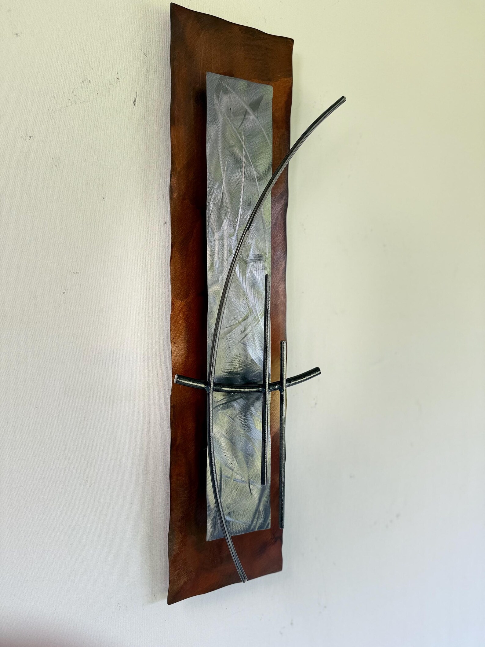 Asian Contemporary Handcrafted Metal Wall Art Silver Rust Sculpture ...