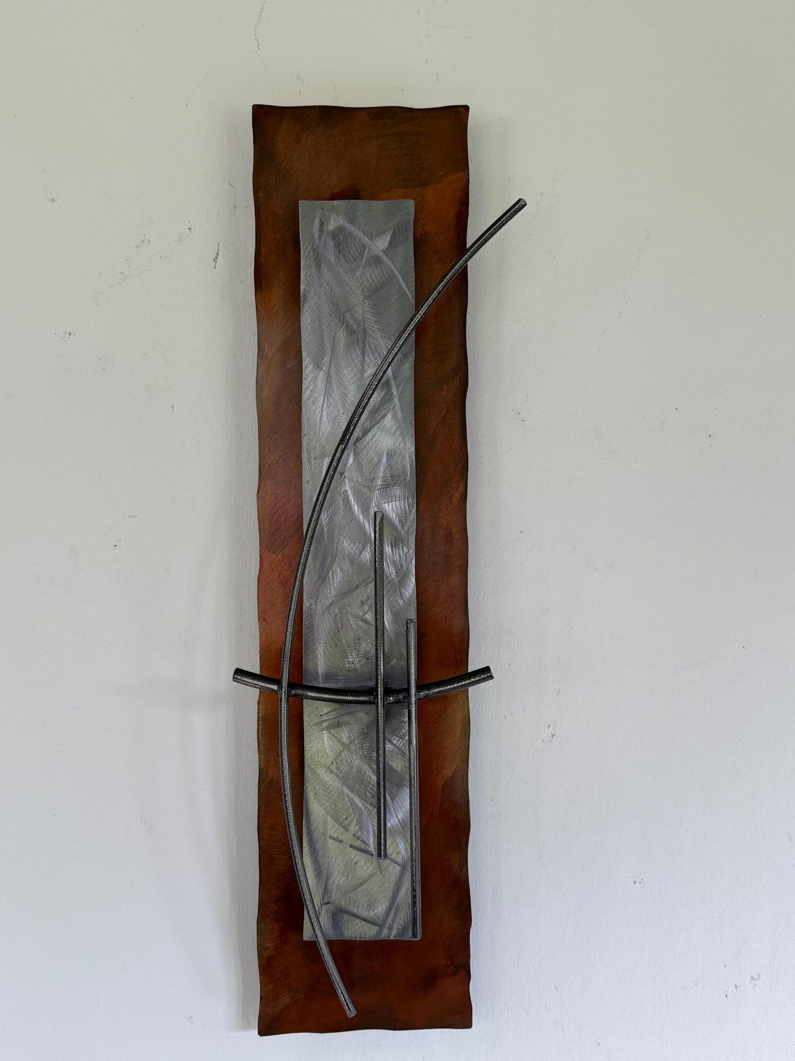 Asian Contemporary Handcrafted Metal Wall Art Silver Rust Sculpture ...