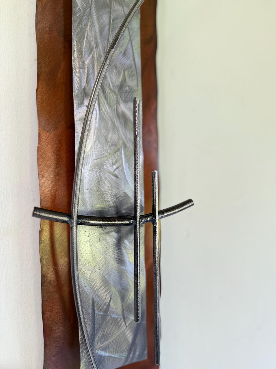 Asian Contemporary Handcrafted Metal Wall Art Silver Rust Sculpture ...