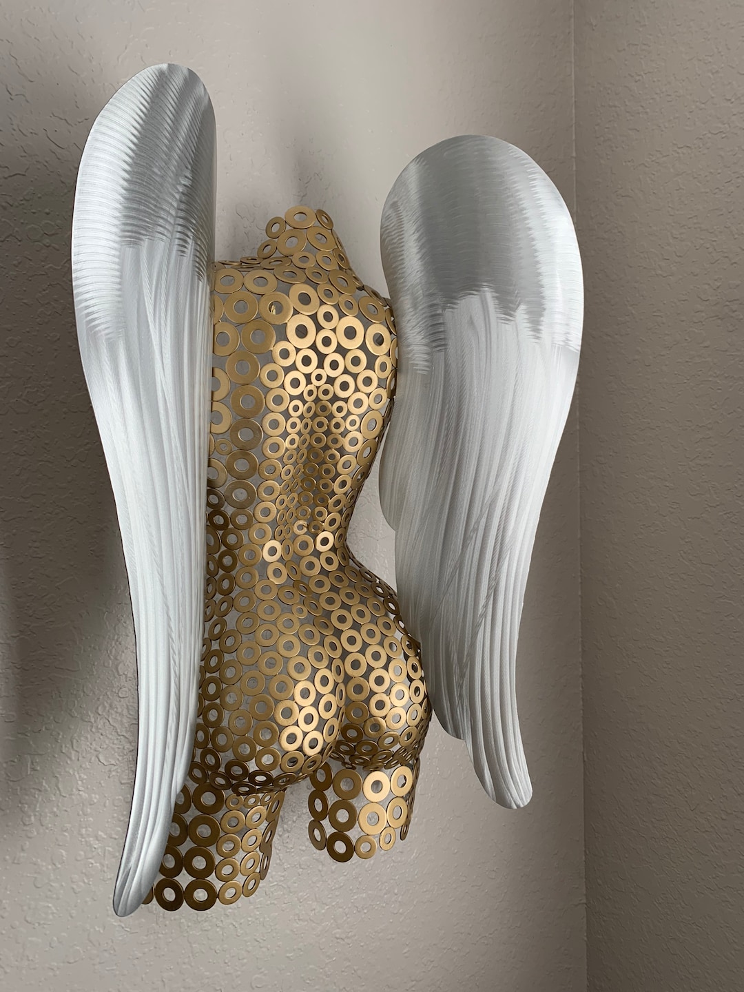 Handcrafted Metal Wall Art Angel Women Silver and Gold Sculpture ...