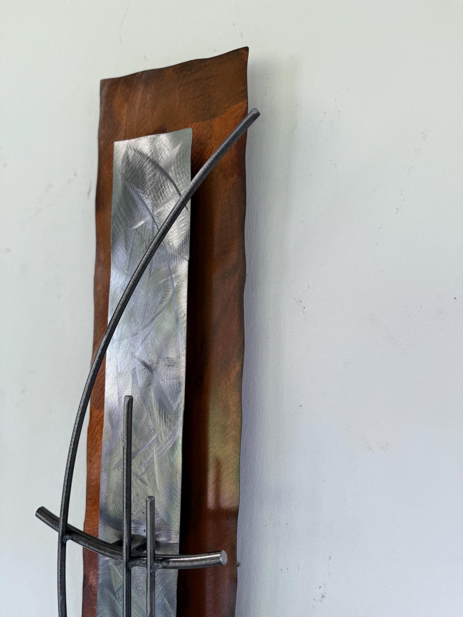 Asian Contemporary Handcrafted Metal Wall Art Silver Rust Sculpture ...