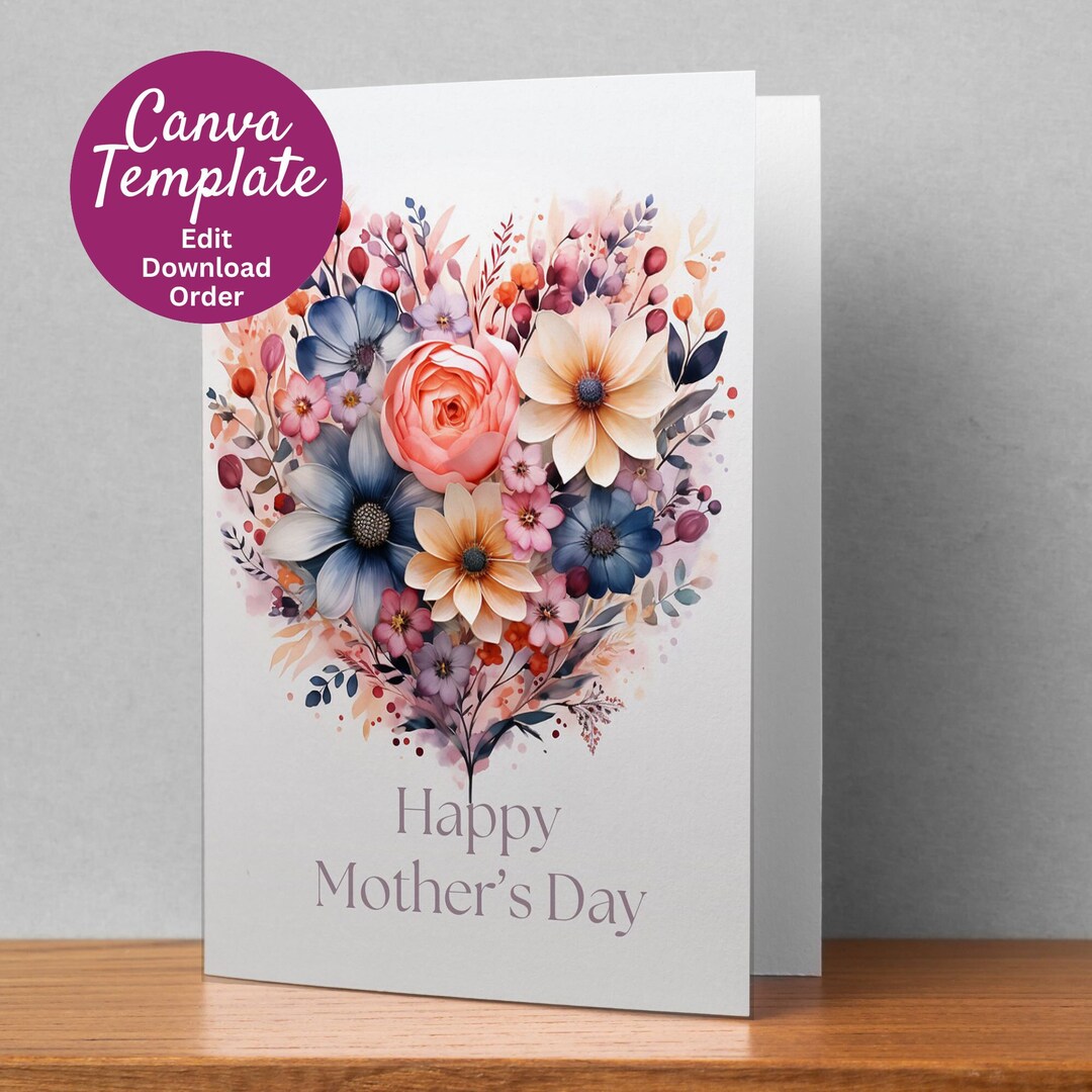 Mother's Day Card Editable Canva Template - Etsy