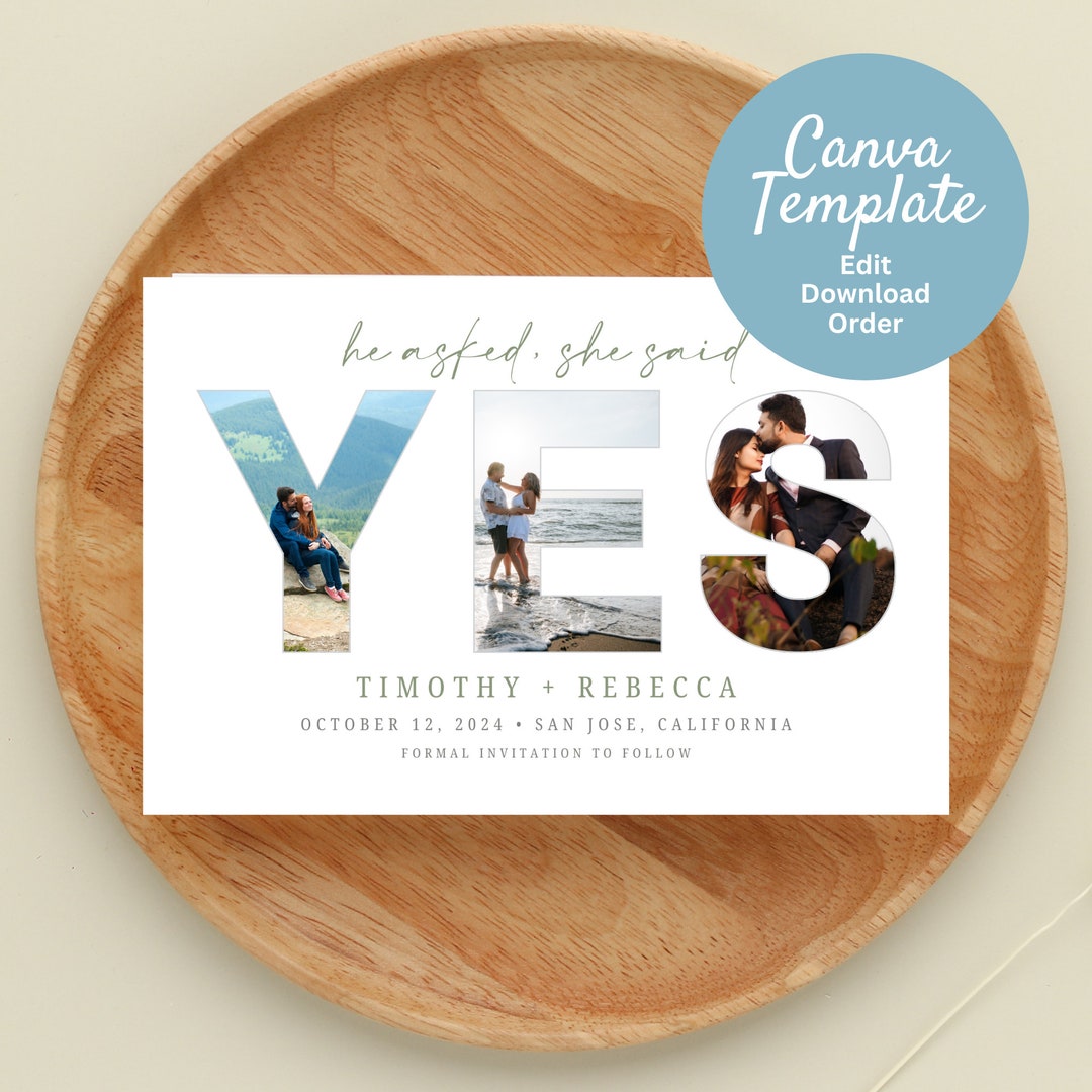 Editable She Said Yes Save the Date Canva Template - Etsy