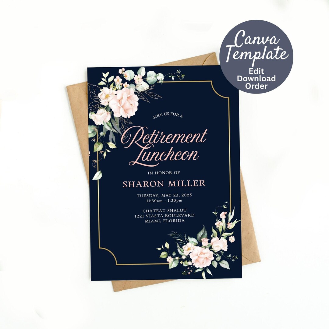 Editable Retirement Luncheon Invitation | Elegant Floral Template ...