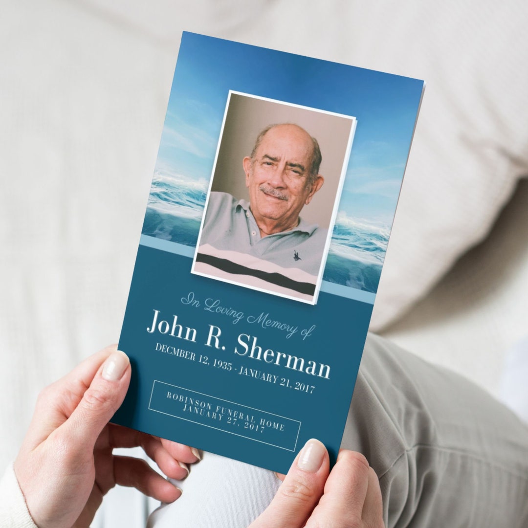 Serene Ocean Funeral Program Template Editable in Canva - Etsy