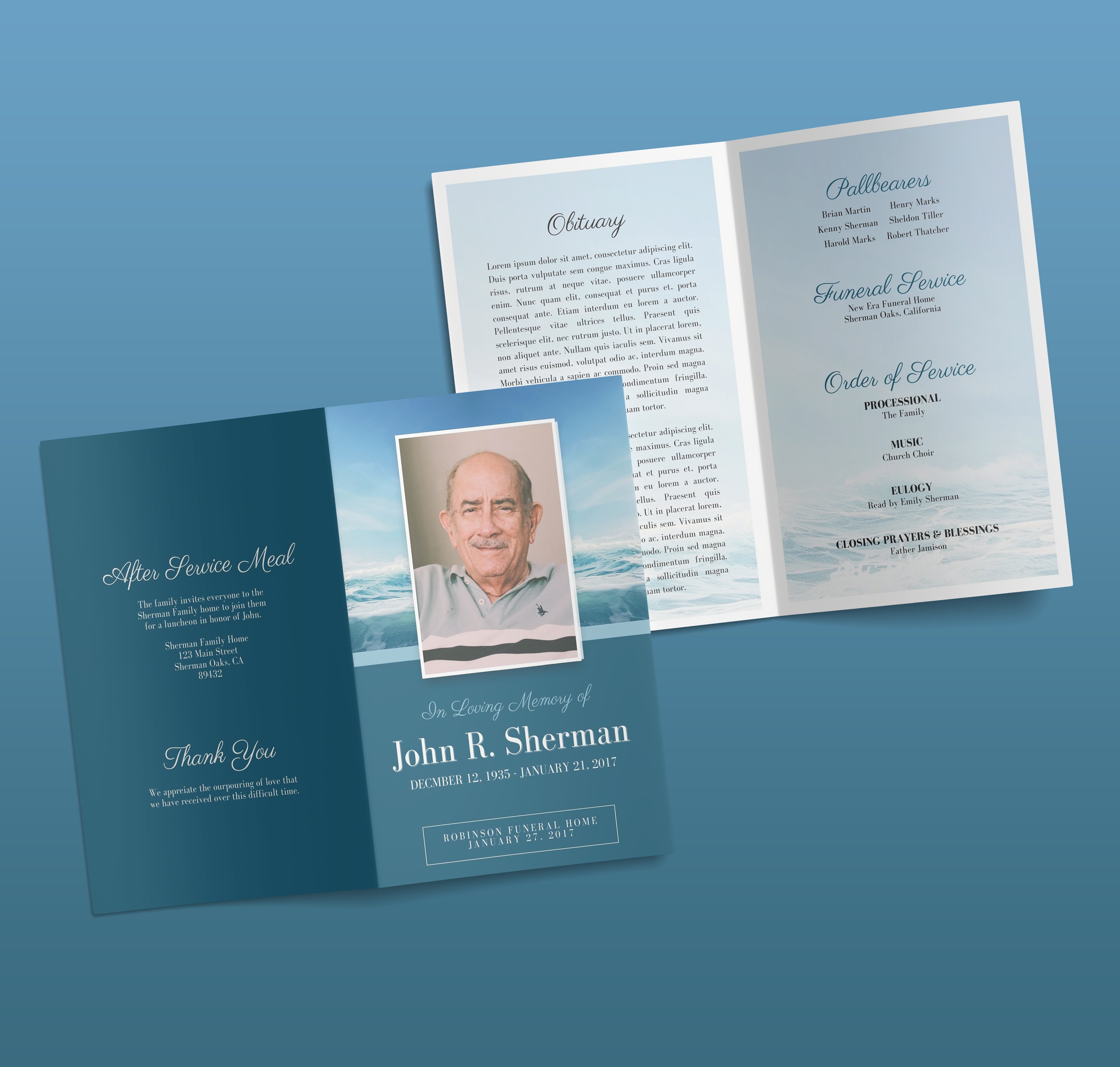 Serene Ocean Funeral Program Template Editable in Canva - Etsy