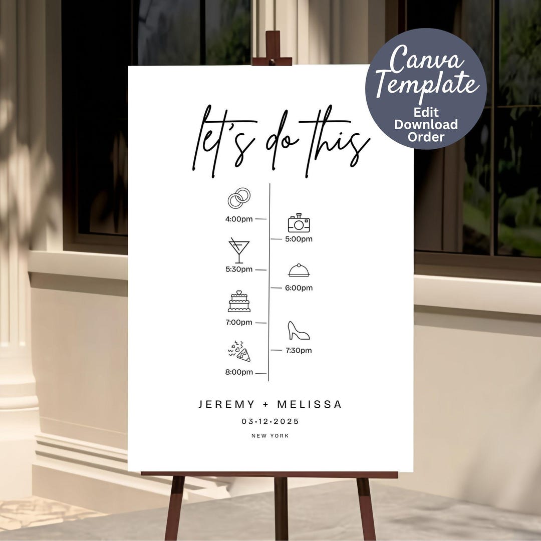 Editable Wedding Timeline Sign: Printable Order of Events (canva ...