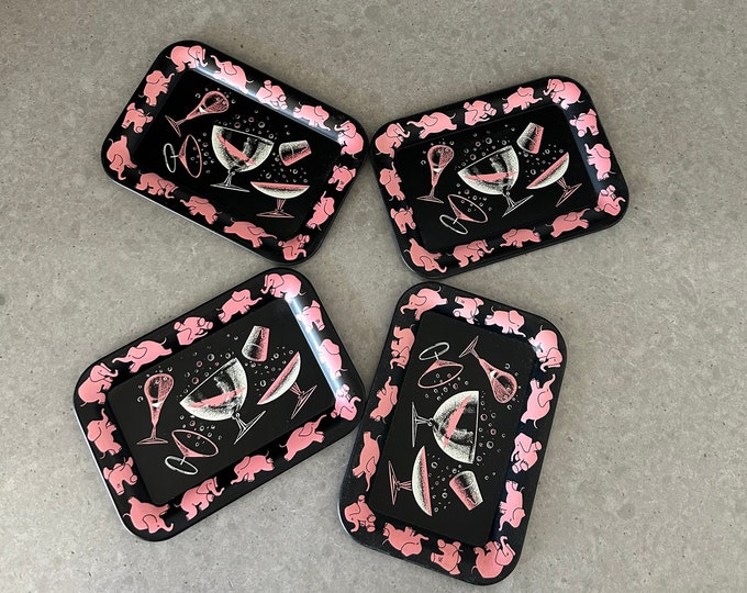 Set of 4 Pink Elephant Trays Mid Century Modern Tip or Bar OR Cocktail ...