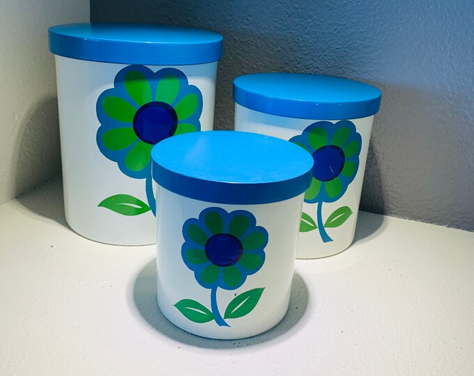 Blue and White Canister Set of 3 Nesting Containers Norcrest Melamine ...