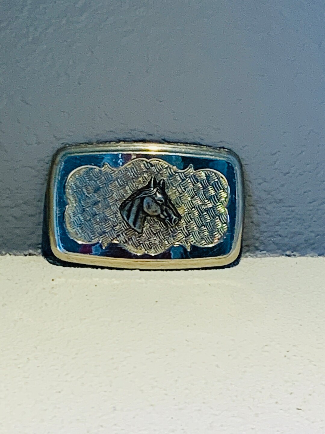 Rectangular Belt Buckle Gold and Silver Pewter Horses Head 1980's - Etsy