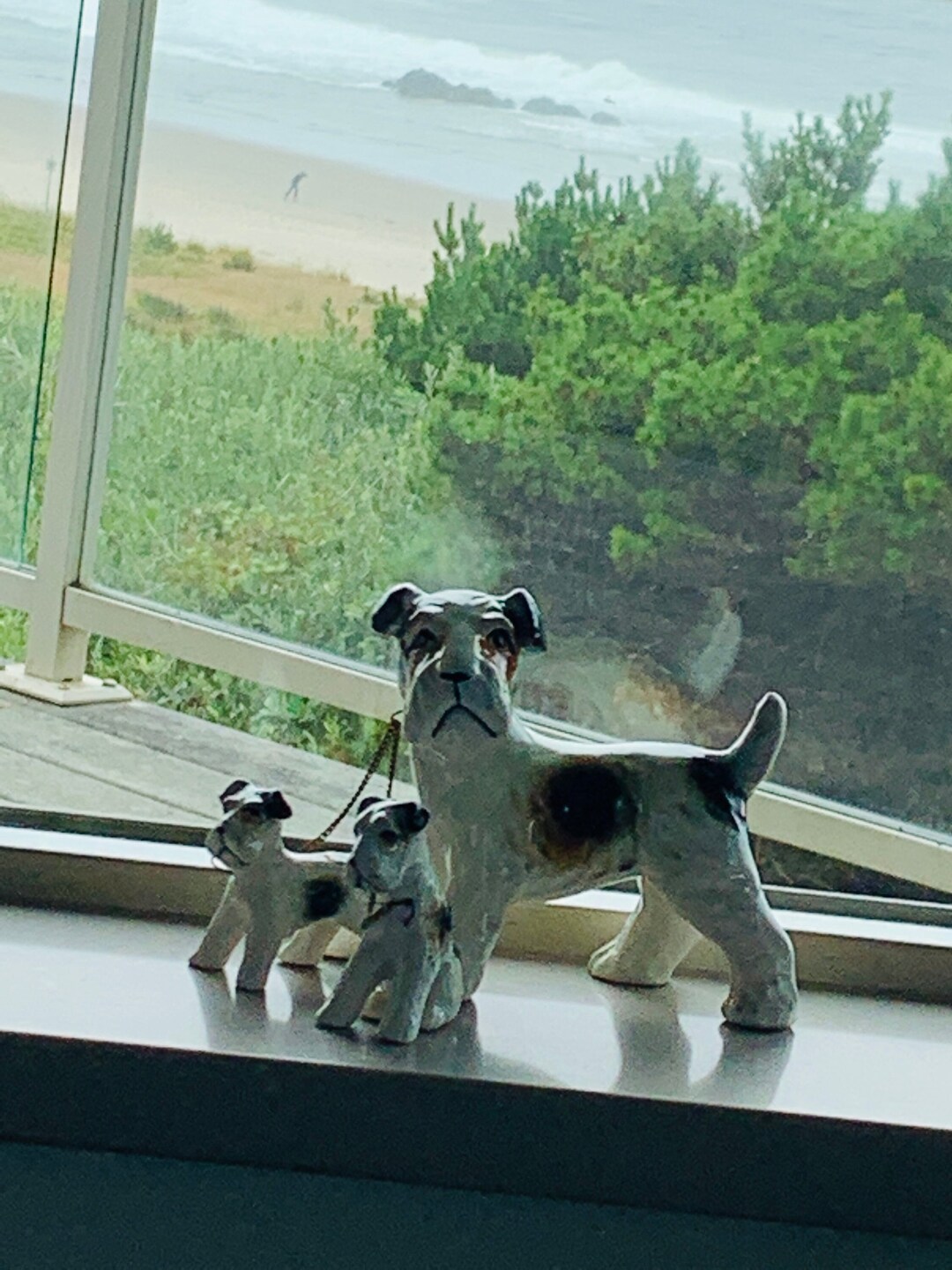 Ceramic Dog Figurines Mother Schnauzer With Two Puppies on Chain 1950's ...