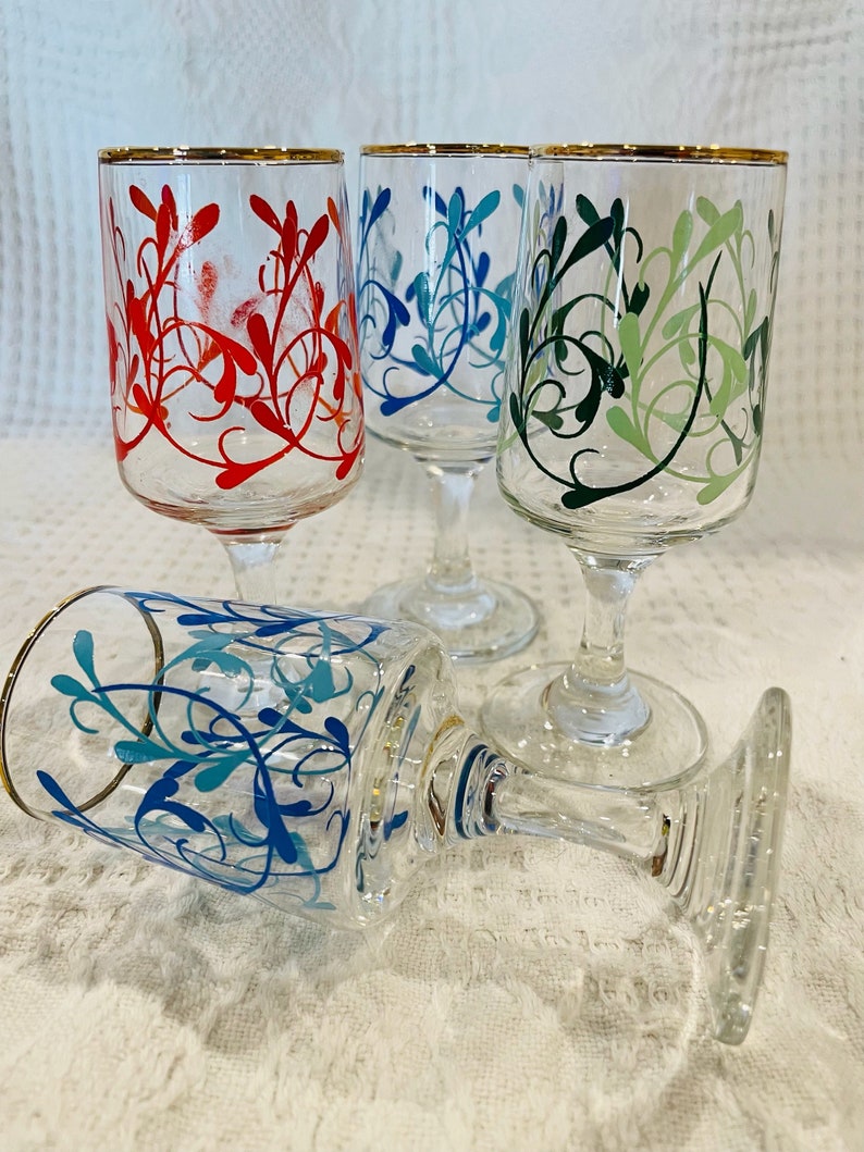Set of Four Colored Stemmed Cordial Glasses Swirls of Blue - Etsy