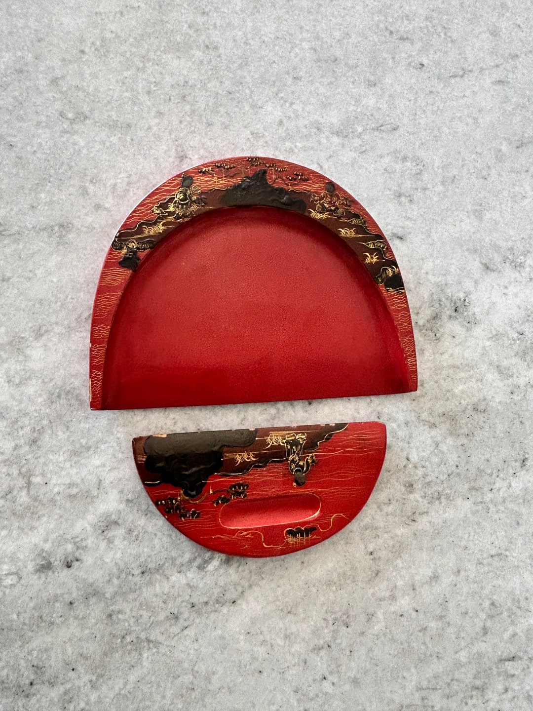 Red and Black Lacquerware Table Crumber Set Asian Theme 1940's Silent ...