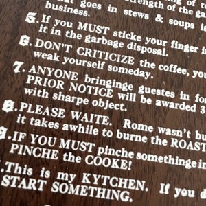 Tip 'N Twinkle Kitchen Plaque Rules of My Kytchen 1966 - Etsy