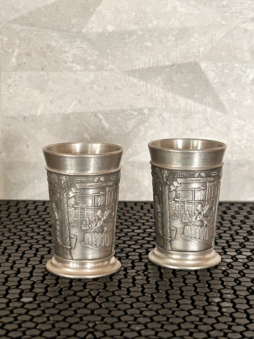 ONE German Pewter Schnapps Cup Embossed Panels Original Zinn-becker ...