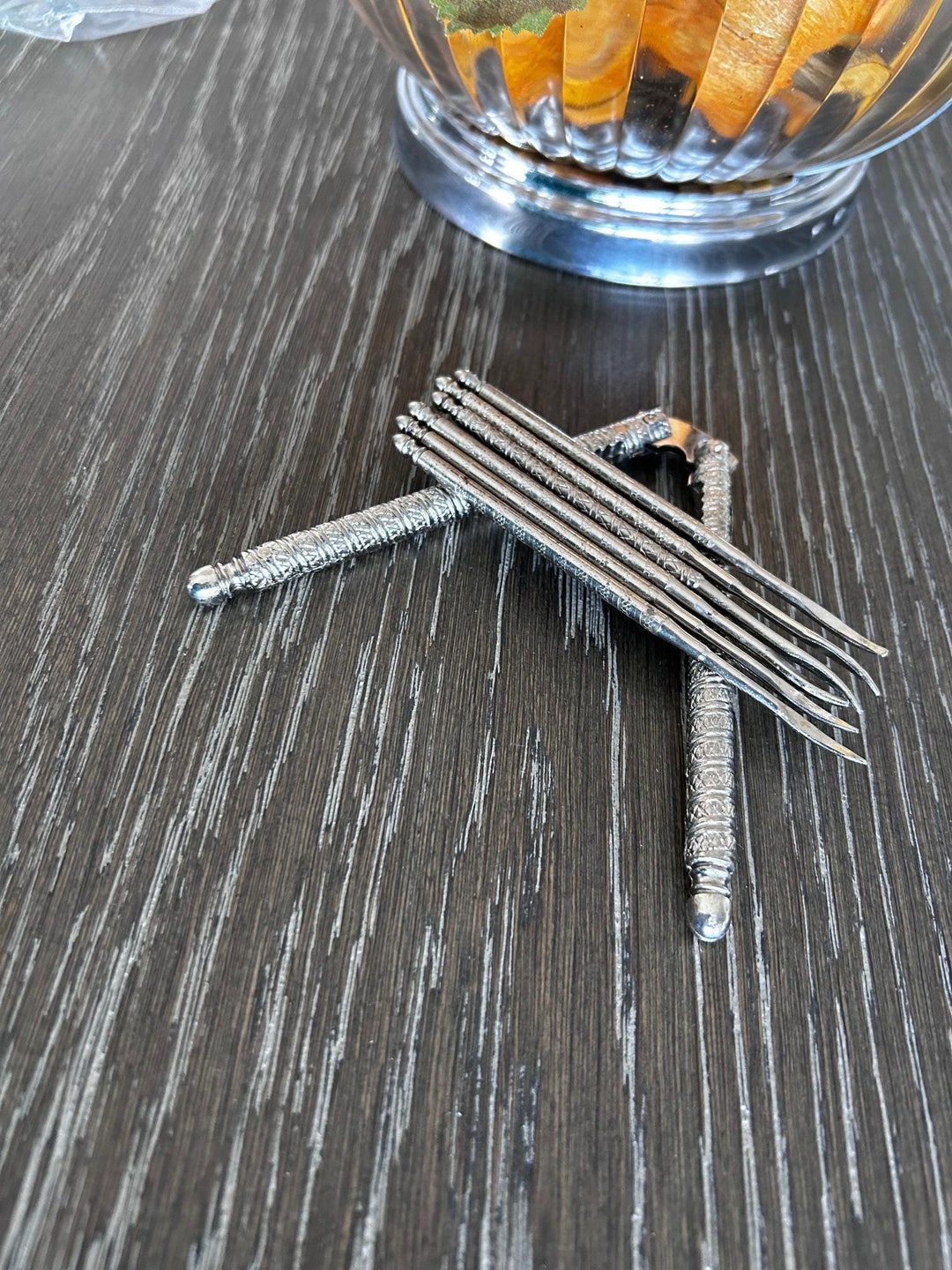 Spring Loaded Shell Nut Cracker and Six Assorted Nut Picks Textured ...