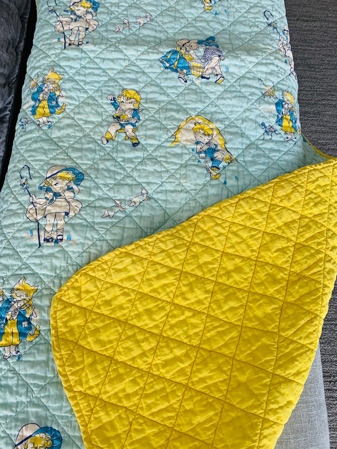 Vintage Nursery Rhyme Fabric Quilted Juvenile Blanket Bright - Etsy