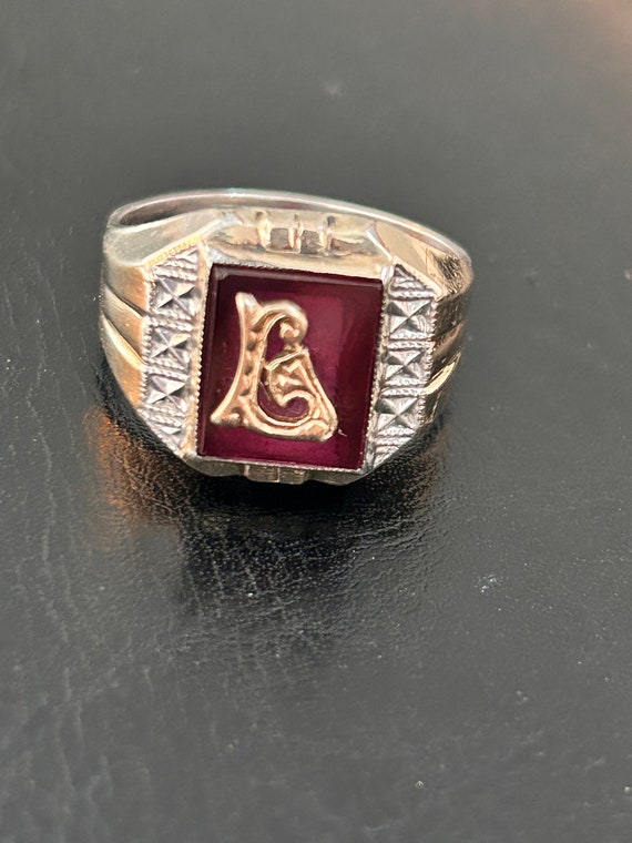 Sterling And 10K Gold Ring Signet Letter L With Faux … - Gem