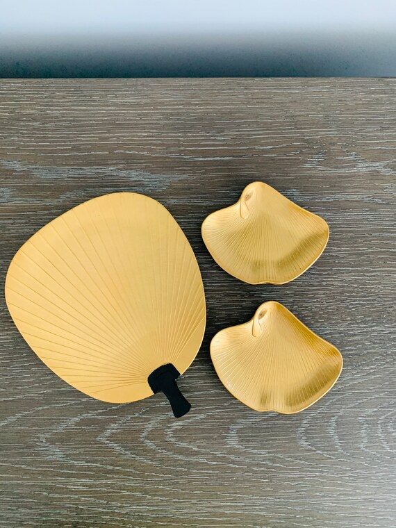 Lacquerware Fan Shaped Sushi Tray and Two Side Dishes Gold and | Etsy
