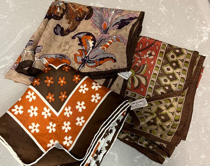 Lot of 3 Autumn Scarves Two Square One Rectangular Oscar De La Renta ...