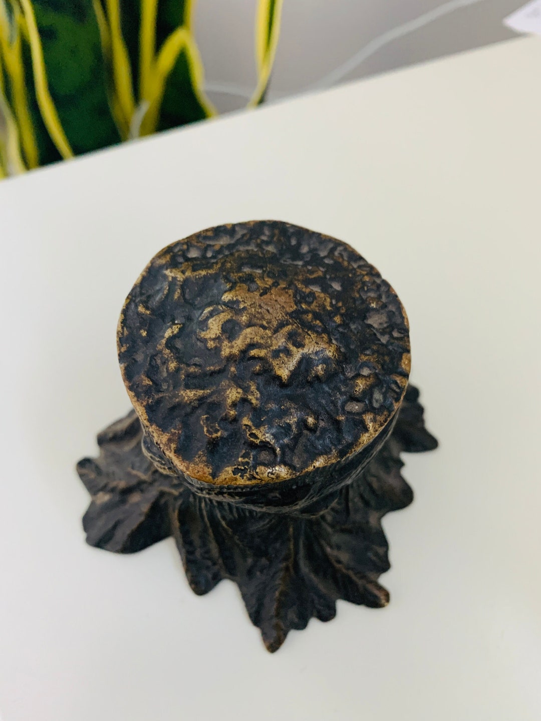 Embossed Brass Ink Pot Holder Hinged Lid Wheat Stalks Arts and Craft ...