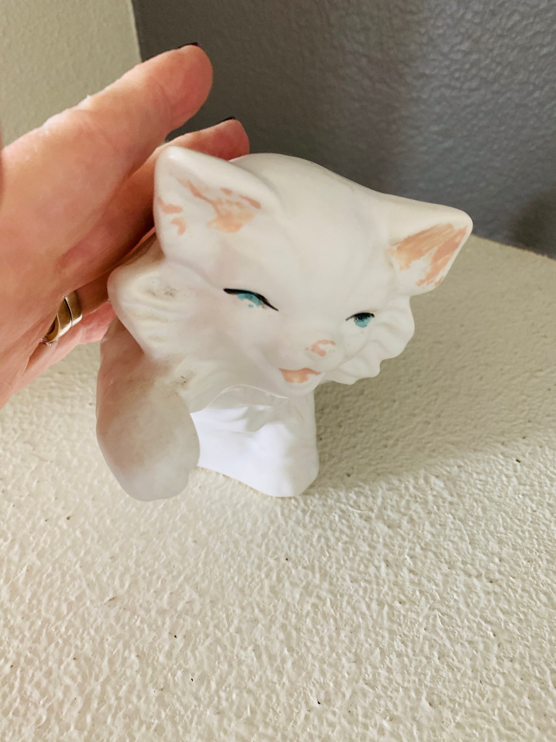 White Kitty Cat With Pink Chippy Ears Ceramic Porcelain - Etsy