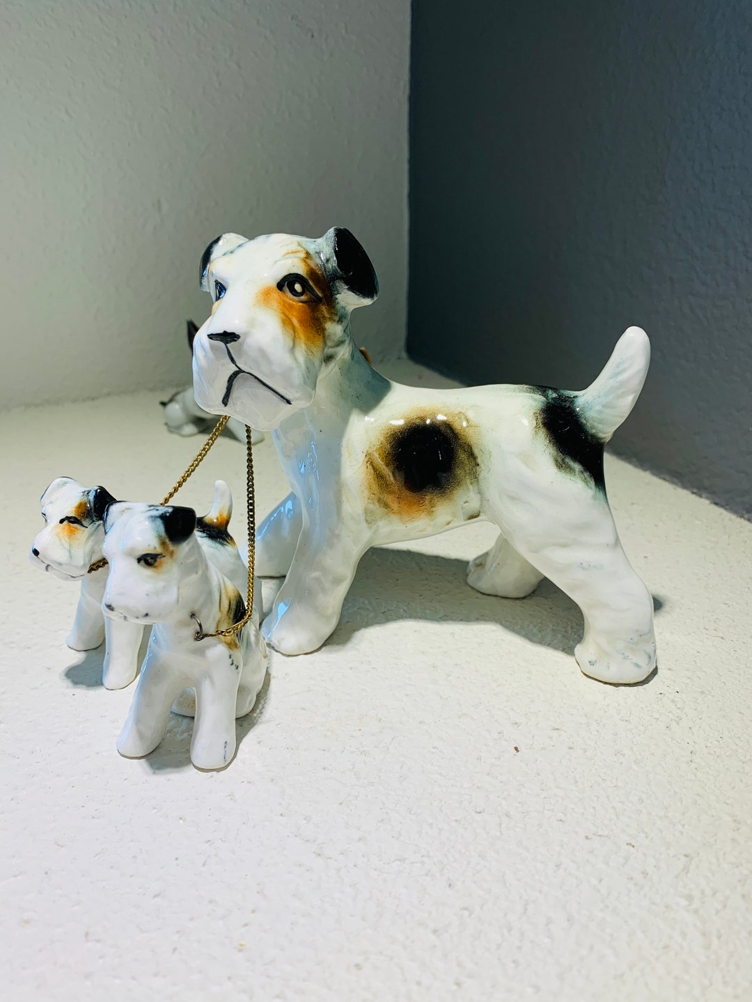 Ceramic Dog Figurines Mother Schnauzer With Two Puppies on - Etsy
