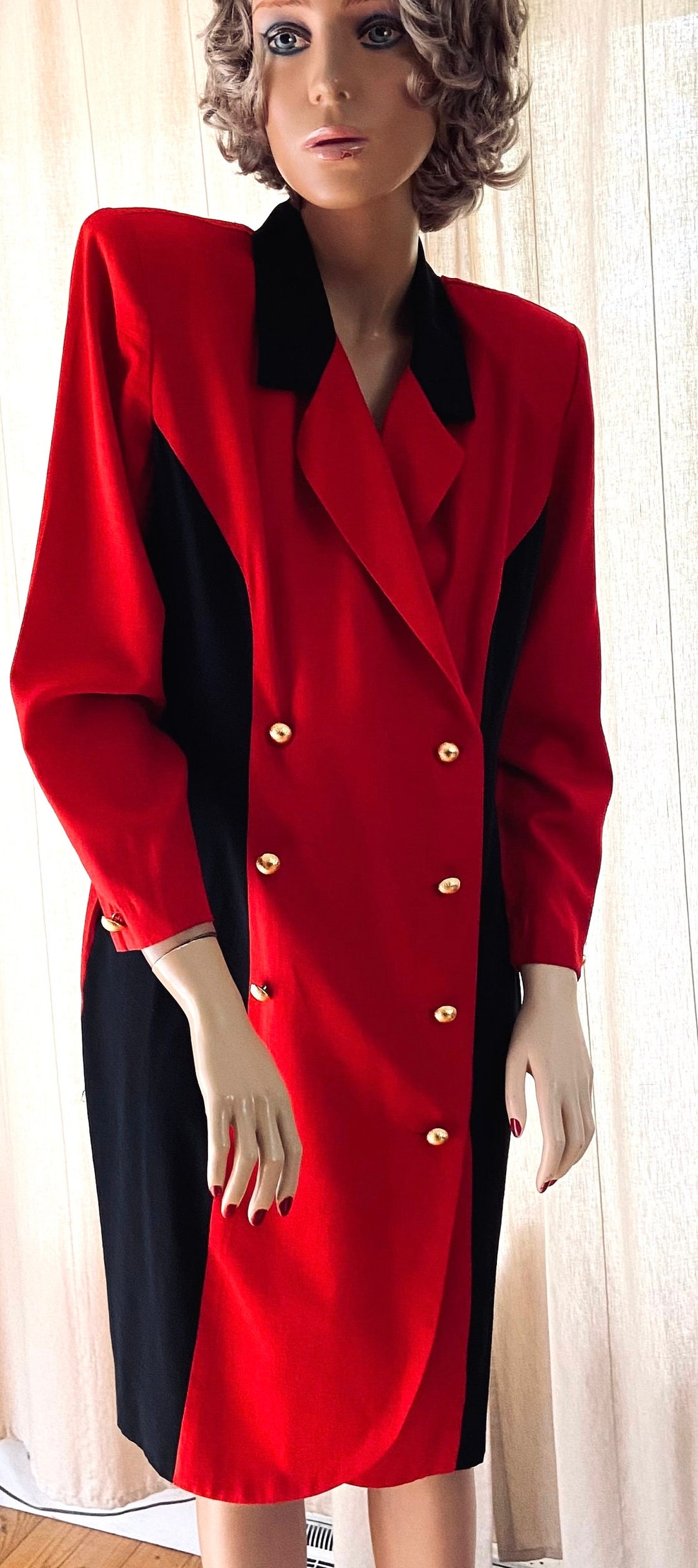 Vintage Andrea Gayle Petites Red and Black Color Block Double Breasted ...