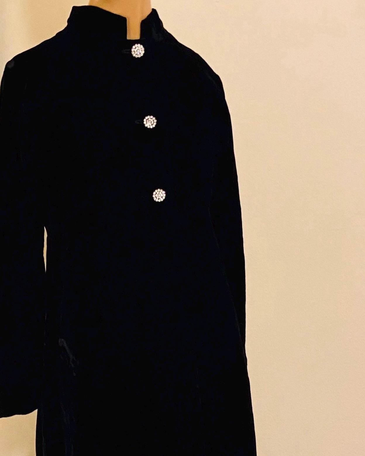 60’s Long Black Velvet Theater/opera Coat With Rhinestone Buttons Small ...