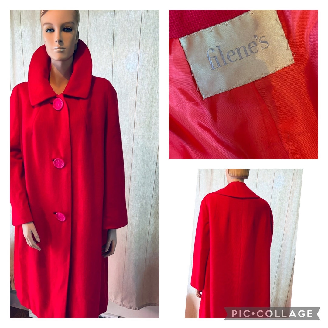 60s Rose Red Wool Swing Coat Large Pink Buttons by Flourette of ...