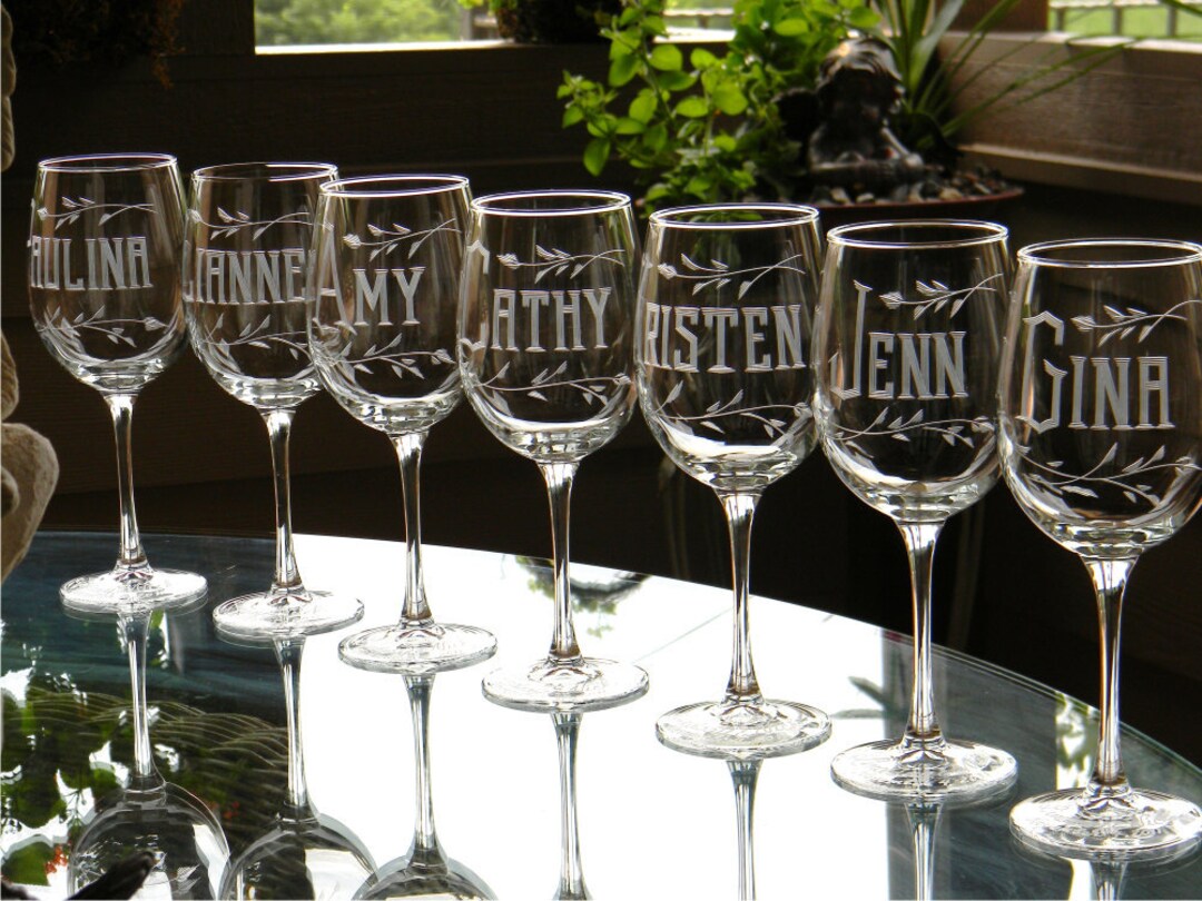Custom Engraved Wine Glasses Personalized With Name on Each | Hand Cut ...