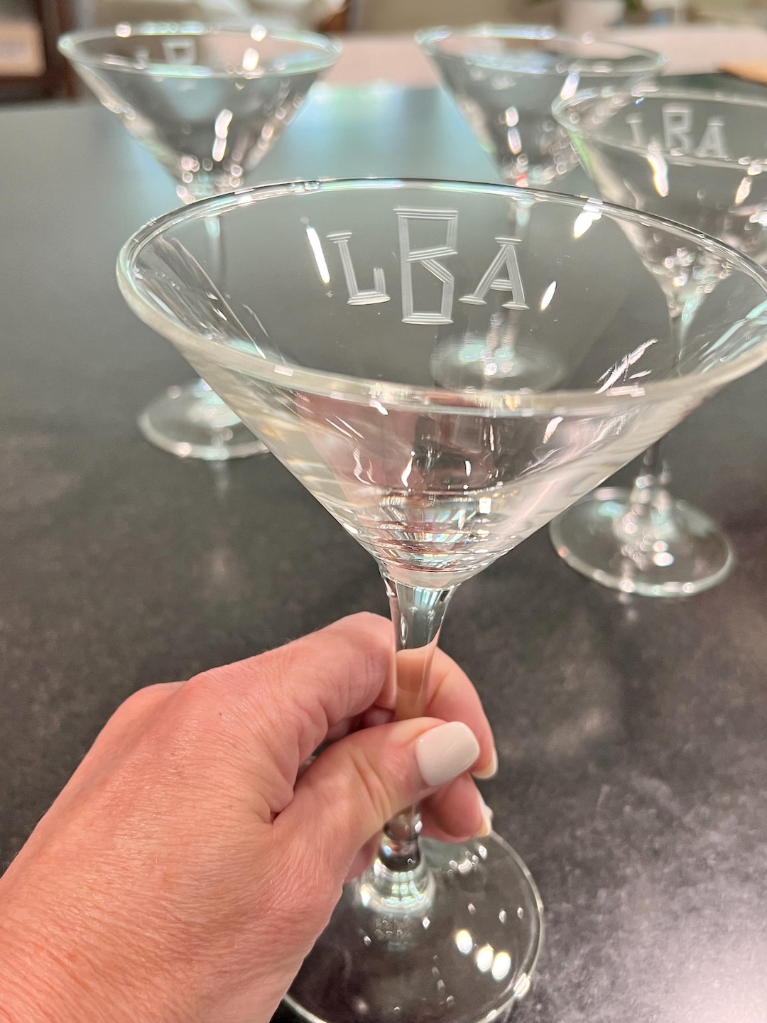 Engraved Personalized Martini Glass Hand-cut Monogram | 7.5 Oz Cocktail ...