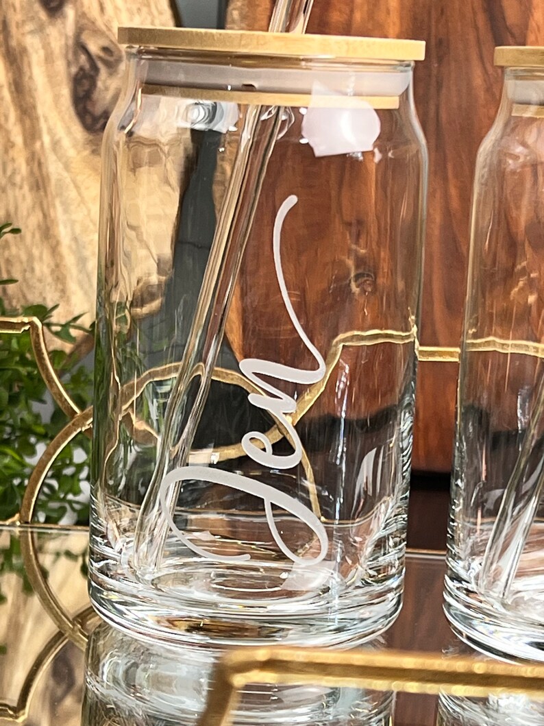 New Item 12 Oz Glass Soda Can With Bamboo Lid & Glass Straw - Etsy