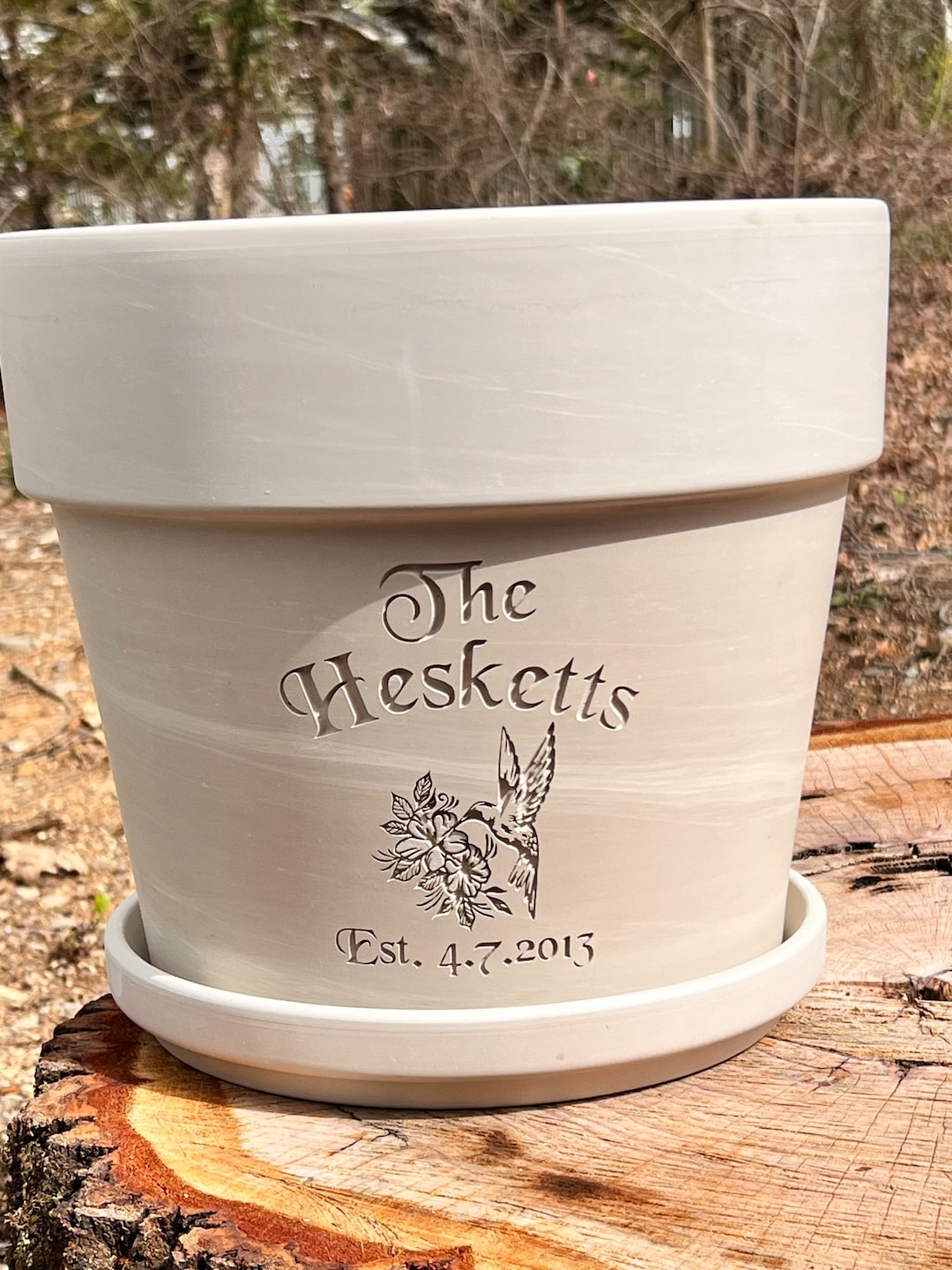 Engraved Custom Carved Hummingbird Terra Cotta Flower Pot | Planter ...