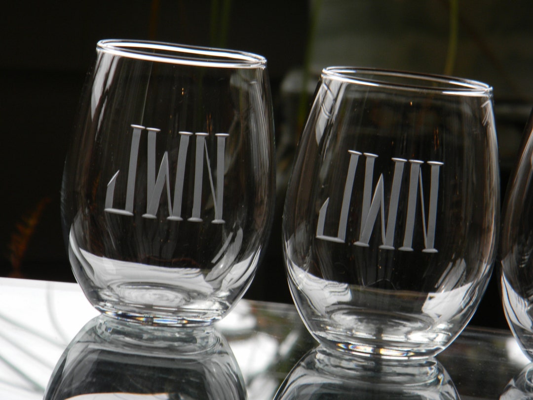 15 Oz. or 21 Oz Stemless Wine Glasses Hand Engraved With Initial(s) or ...