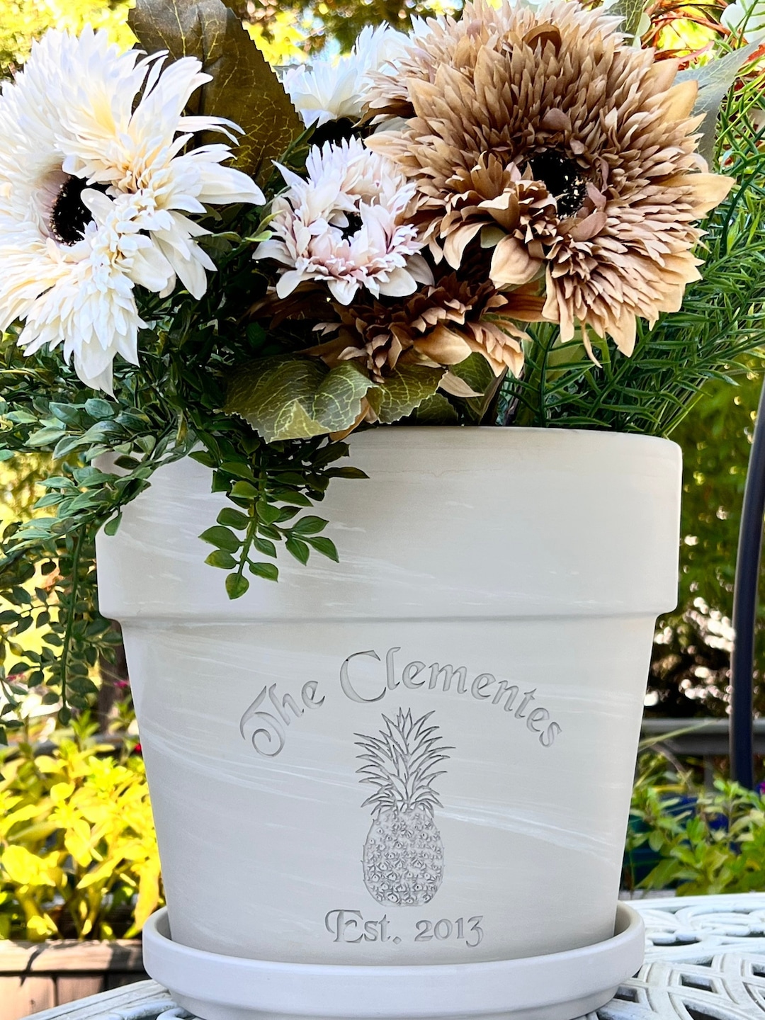 Engraved Custom Carved Terra Cotta Flower Pot | Pineapple Etched in ...