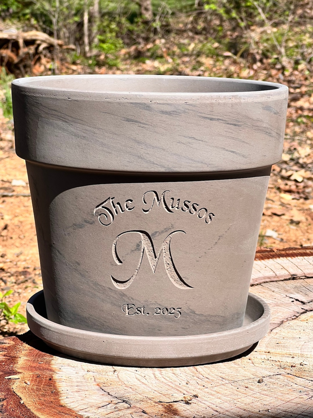 Engraved Custom Carved Terra Cotta Flower Pot | Etched Last Name | Tree ...