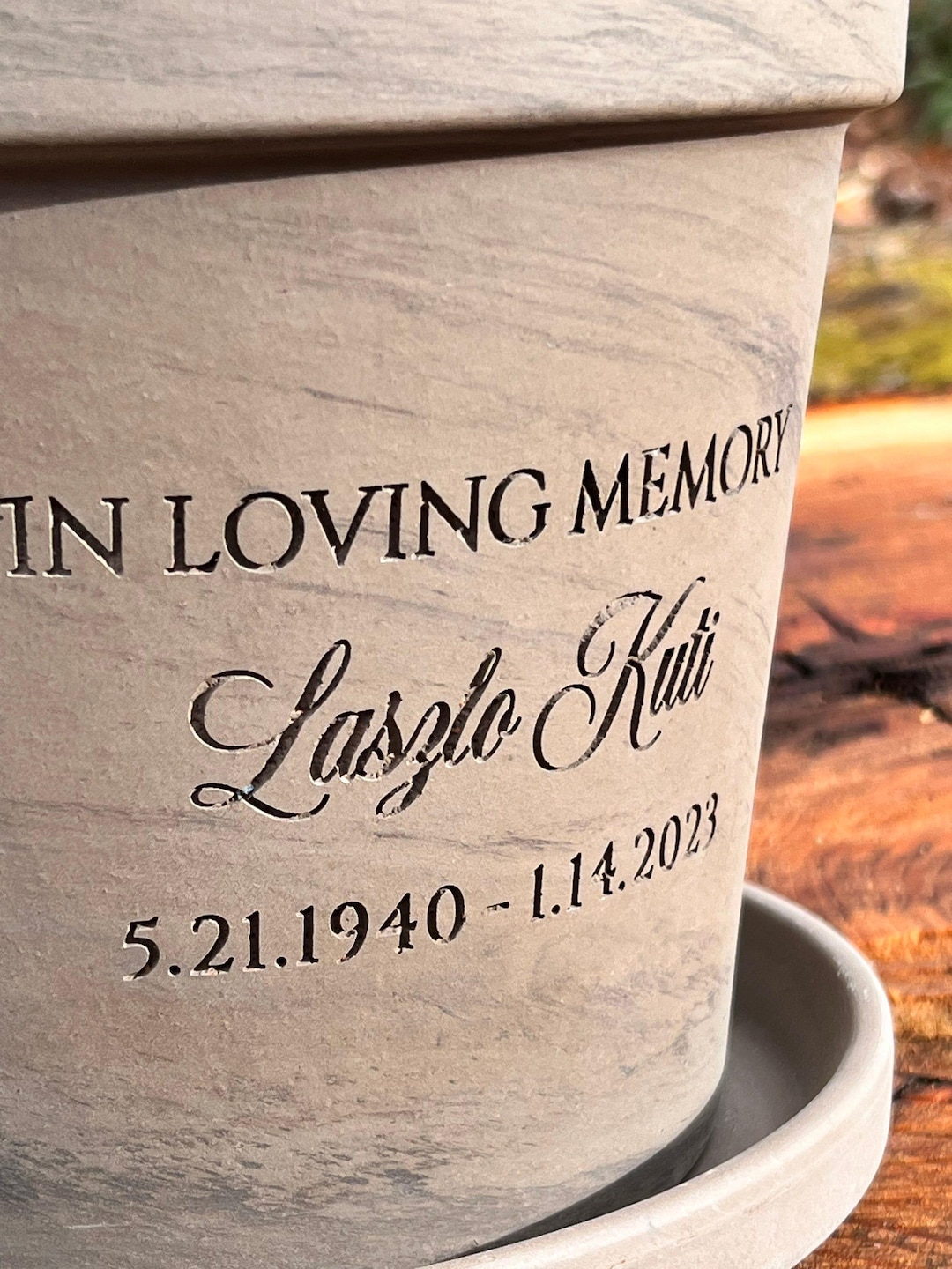 Engraved Memorial Flower Pot: Custom Carved Granite White Terracotta - Etsy