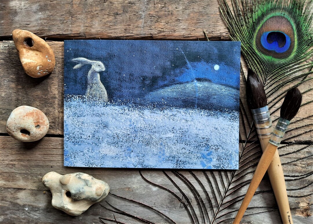 Coldest Night Greetings Card by Hannah Willow Hare in the Snow - Etsy