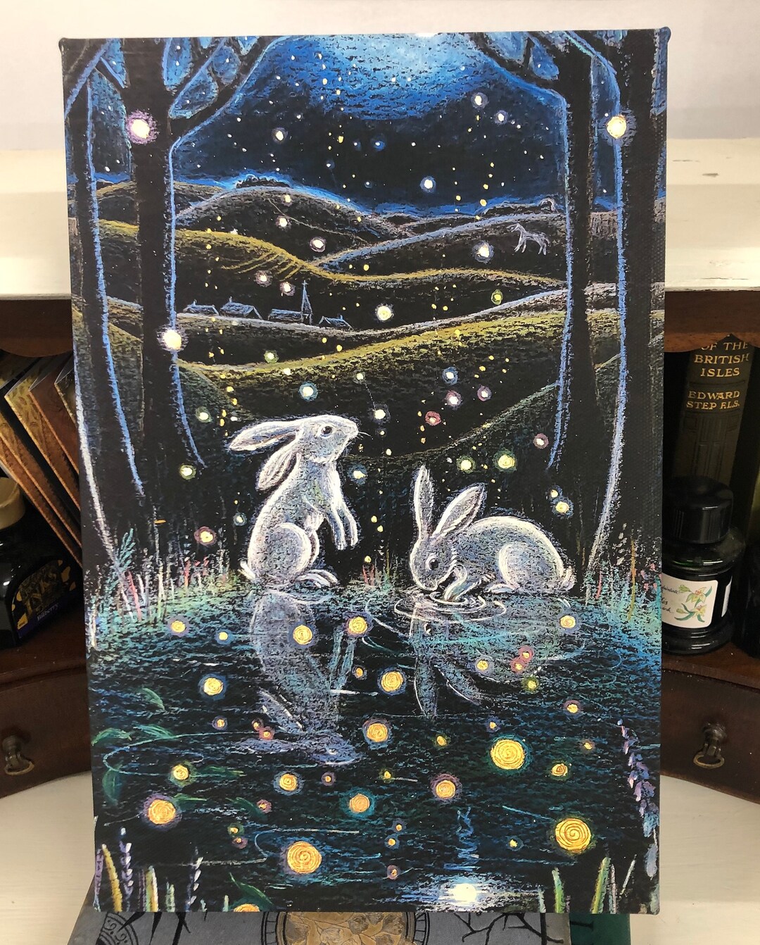 Woodland Spring Canvas Print: Hares by Pool, Hannah Willow Art - Etsy