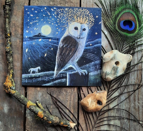 Blodeuwedd Greetings Card by Hannah Willow Owl in the - Etsy