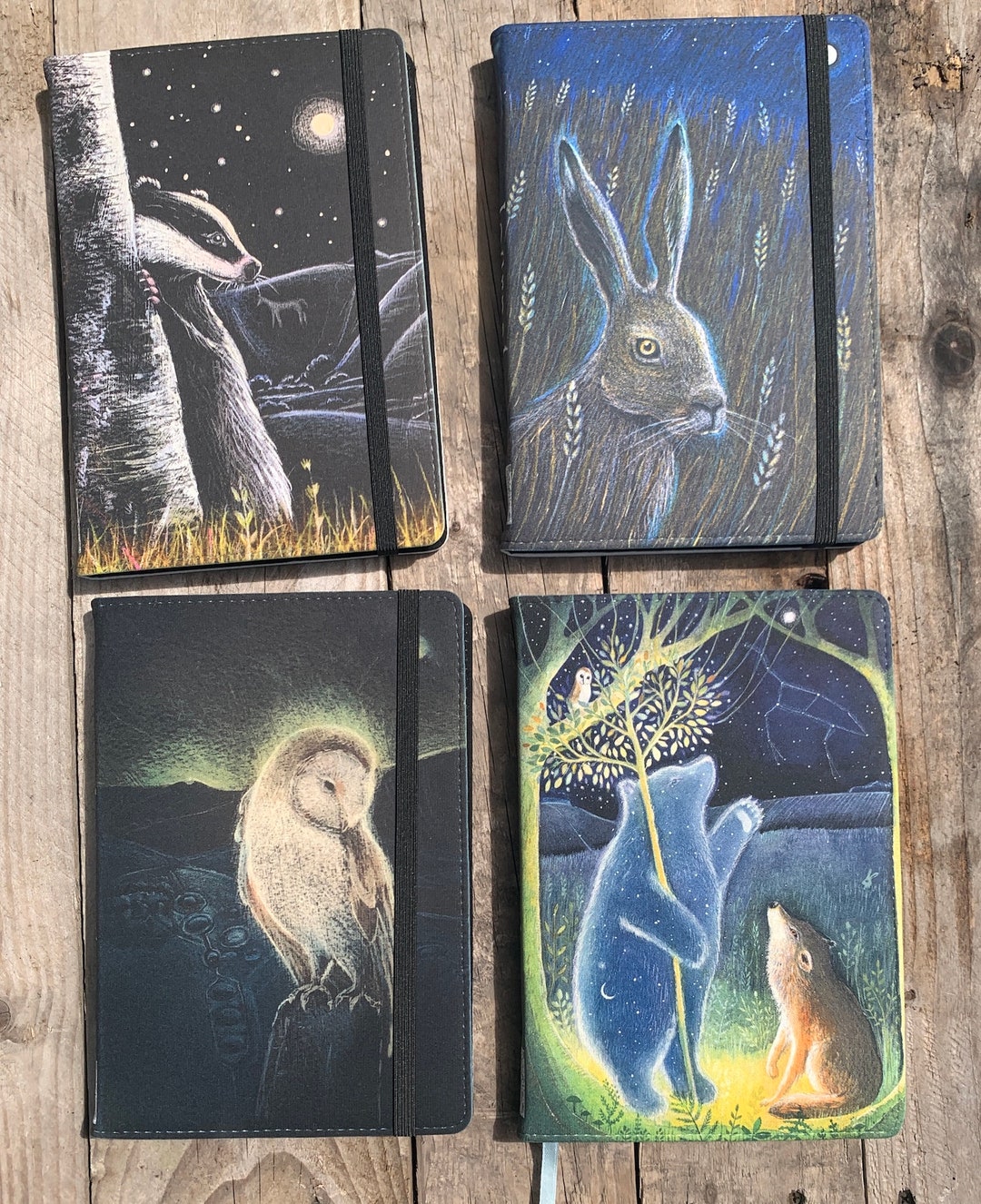 Hand Printed Animal Journals: Hare, Bear, Owl, Badger - Reusable A5 ...