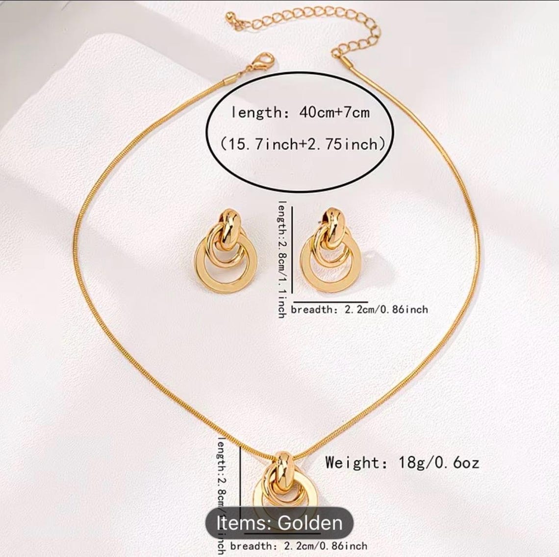 Gold Circle Jewelry Set, Stainless Steel Necklace & Earrings, Geometric ...