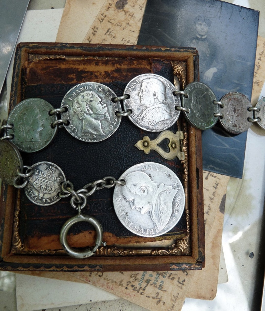 Antique Victorian Coin Watch Chain & Fob, Pope Pius IX Fob, Offered by ...