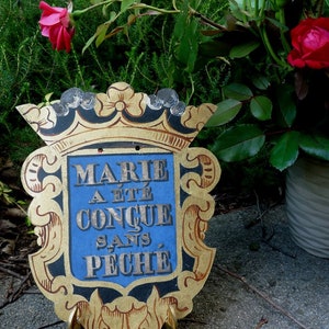 Antique French Virgin Mary Sign, Victorian Hand Crafted Devotional Sign ...
