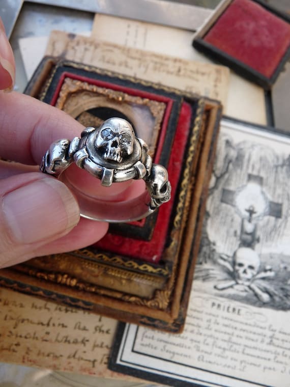 Vintage Memento Mori Skull Ring offered by RusticGypsyCreations Etsy